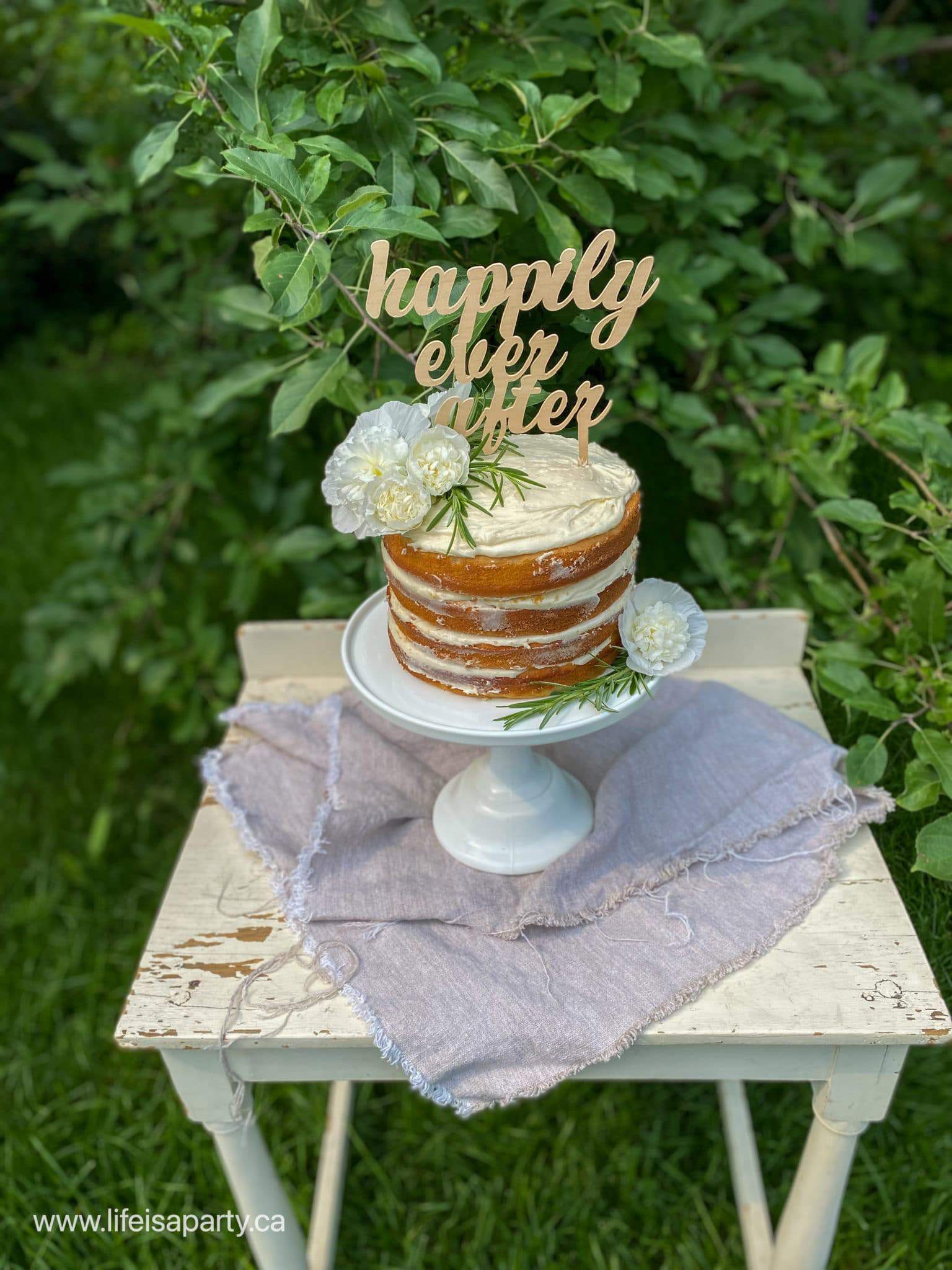 Simple Wedding Cake and DIY Wood Wedding Cake Topper - Life is a Party