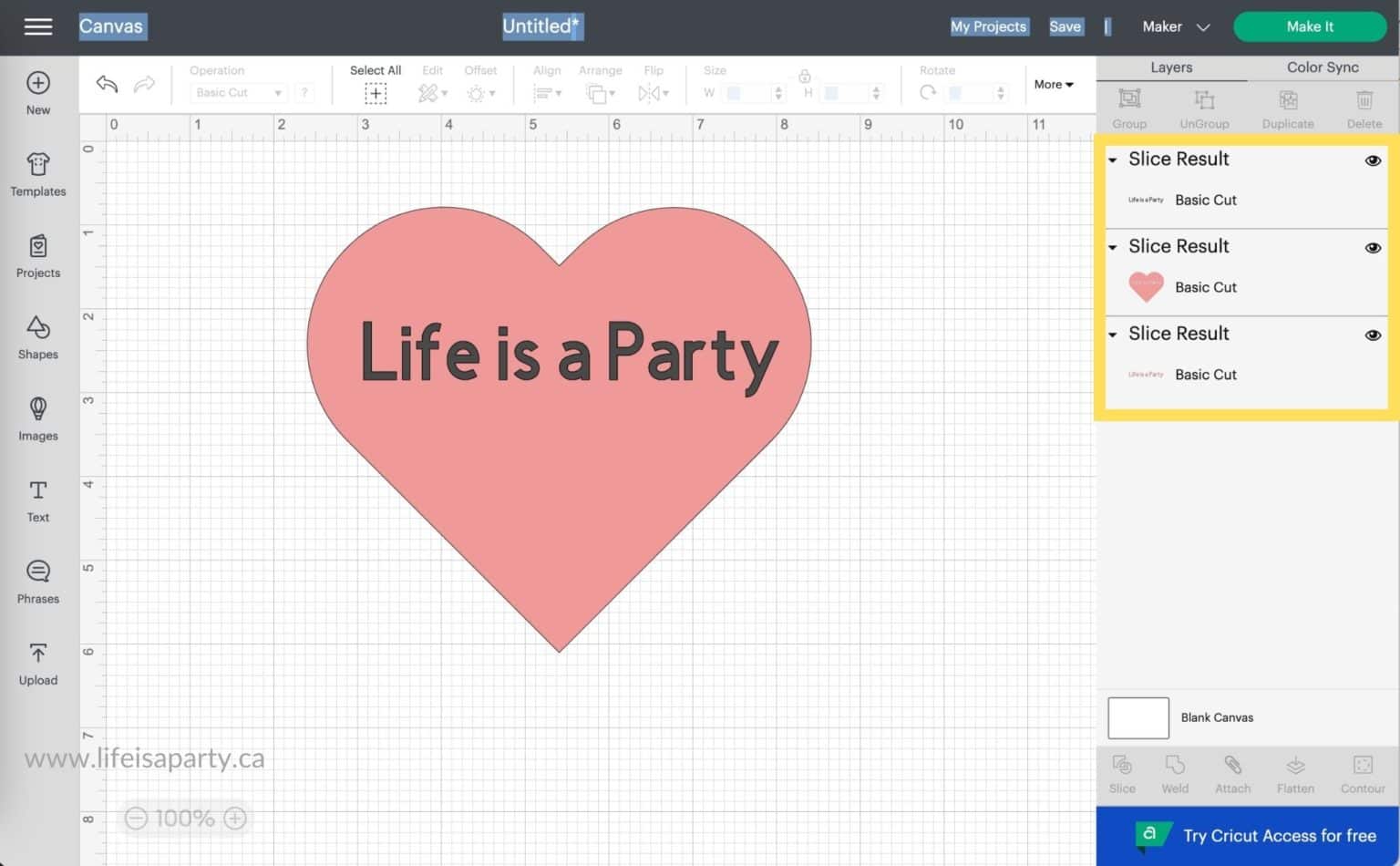 How To Slice In Cricut Design Space - Life is a Party