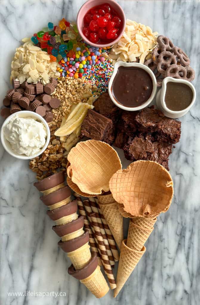 Easy Ice Cream Sundae Charcuterie Dessert Board - Life is a Party